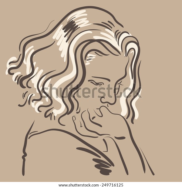 Hand Drawn Sketch Face Sad Beautiful Stock Vector (Royalty Free) 249716125