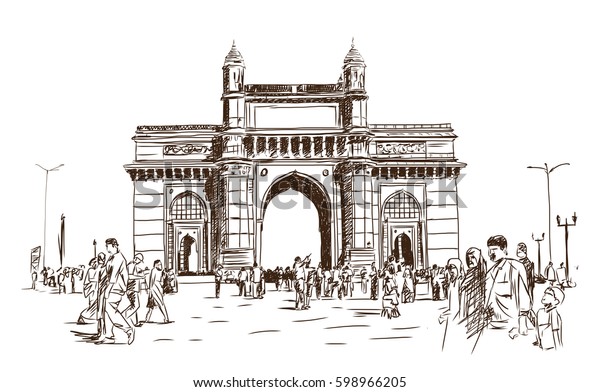 Hand Drawn Sketch Gate Way India Stock Vector (Royalty Free) 598966205
