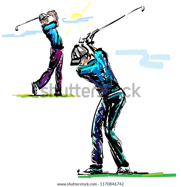 Hand Drawn Sketch Golf Player Playing Stock Vector (Royalty Free ...