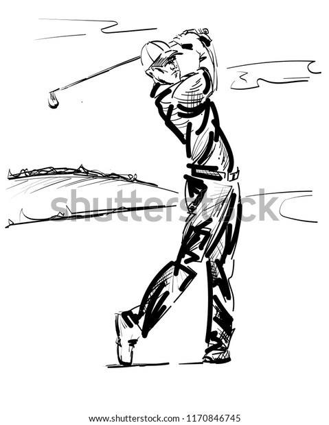 Hand Drawn Sketch Golf Player Playing Stock Vector (Royalty Free ...