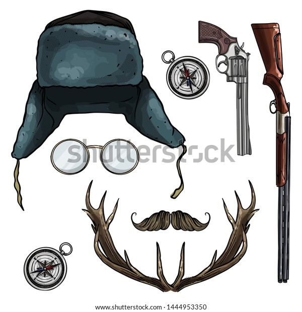 Hand Drawn Sketch Hunters Attributes Color Stock Vector (Royalty Free ...