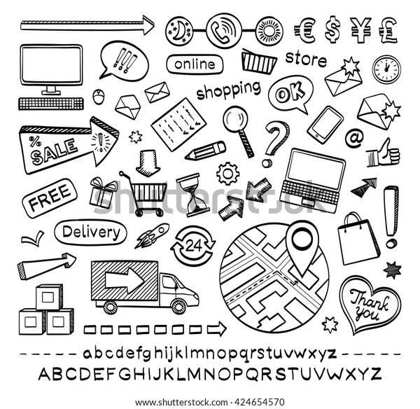 Hand Drawn Sketch Icons Set Isolated Stock Vector (Royalty Free ...