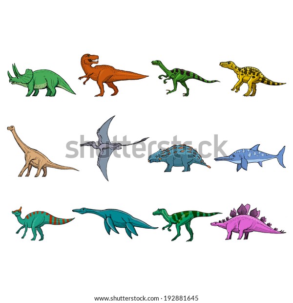 Hand Drawn Sketch Illustration Different Dinosaurs Stock Vector ...