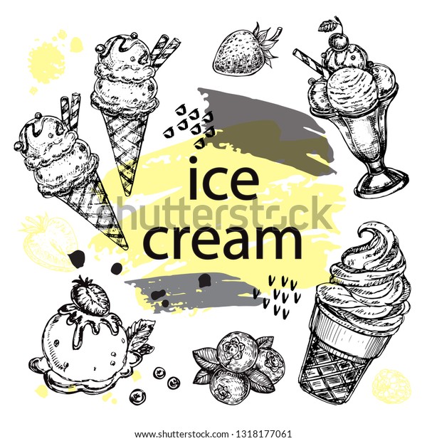 Hand Drawn Sketch Illustration Ice Cream: เวกเตอร์สต็อก (ปลอดค่า ...