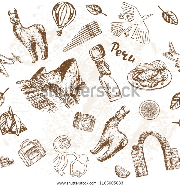Hand Drawn Sketch Illustration Peru Travel Stock Vector (Royalty Free ...