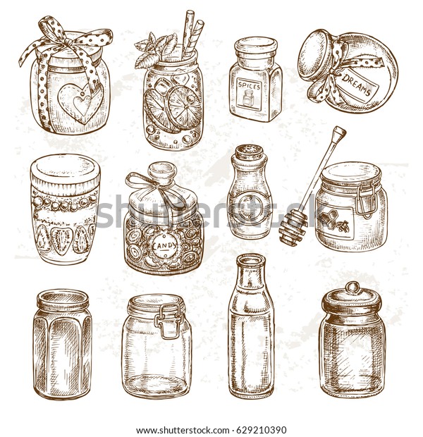Hand Drawn Sketch Illustration Set Jars Stock Vector (Royalty Free ...