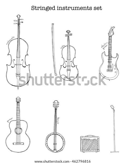 Hand Drawn Sketch Illustration Stringed Instruments Stock Vector ...