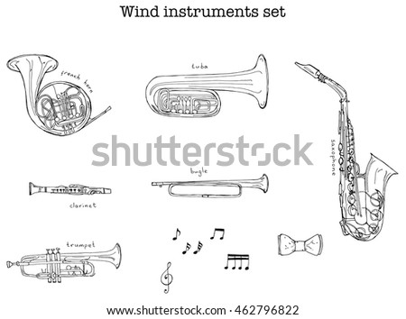 Hand Drawn Sketch Illustration Wind Instruments Stock-Vektorgrafik ...