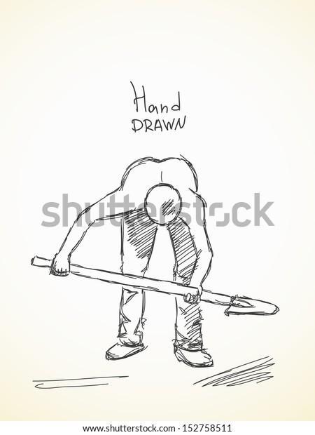 Hand Drawn Sketch Man Digging Ground Stock Vector (Royalty Free ...