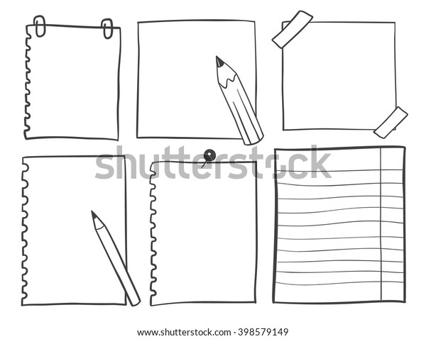 Hand Drawn Sketch Notepaper Messages Set Stock Vector (Royalty Free ...