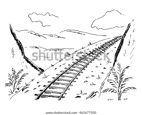 Hand Drawn Sketch Railroad Train Mountain Stock Vector (Royalty Free ...