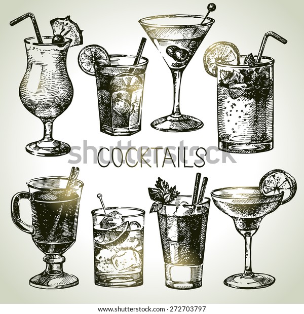 Hand Drawn Sketch Set Alcoholic Cocktails Stock Vector (Royalty Free ...