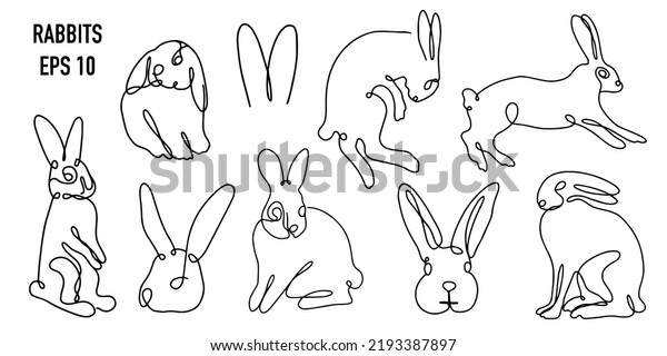 Hand Drawn Sketch Set Rabbits Isolated Stock Vector (Royalty Free ...