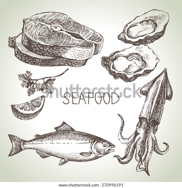 Hand Drawn Sketch Set Seafood Vector Stock Vector (Royalty Free) 270996191