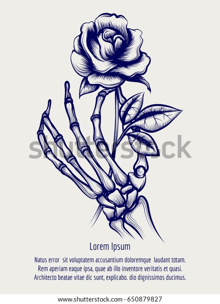 Hand Drawn Sketch Skeleton Hand Rose Stock Vector (Royalty Free ...