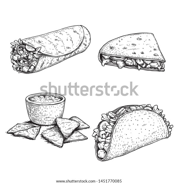 Hand Drawn Sketch Style Mexican Food Stock Vector (Royalty Free) 1451770085