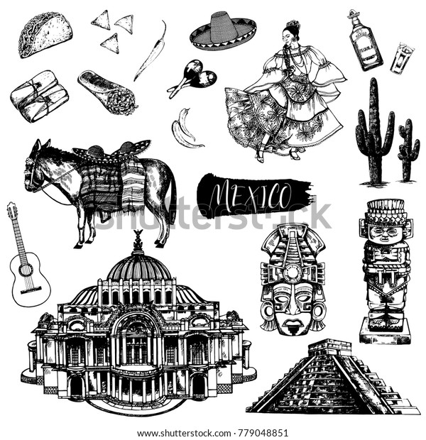 Hand Drawn Sketch Style Set Mexican Stock Vector (Royalty Free ...