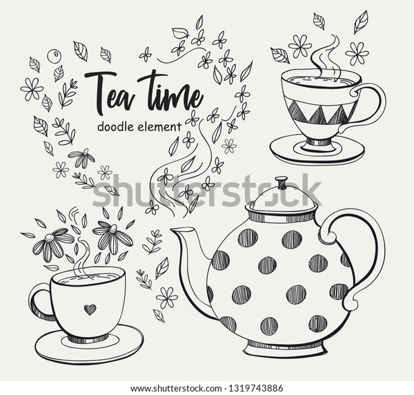 Hand drawn sketch tea time, doodle element. Vector illustration of ...