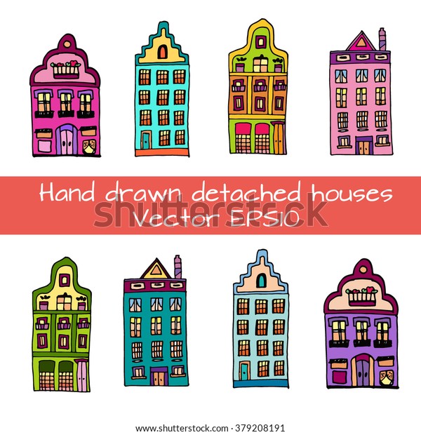 Hand Drawn Sketch Typical Amsterdam Houses Stock Vector (Royalty Free ...