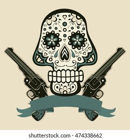Sugar Skull Guns Day Dead Vintage 스톡 벡터(로열티 프리) 310437359