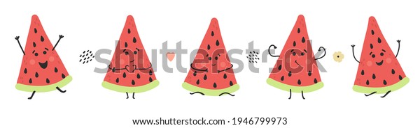 Hand Drawn Smile Watermelon Slice Cute Stock Vector (Royalty Free ...