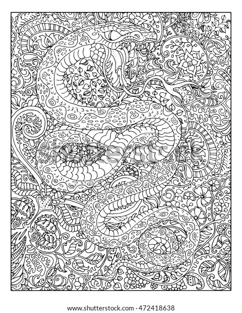Hand Drawn Snake Against Zen Floral Stock Vector (Royalty Free) 472418638