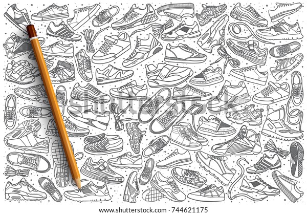 Stock vektor „Ručně kreslené tenisky vektor doodle nastavit“ (bez ...