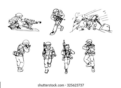 Hand Drawn Soldier Set Isolate On Stock Vector (Royalty Free) 325623737 ...