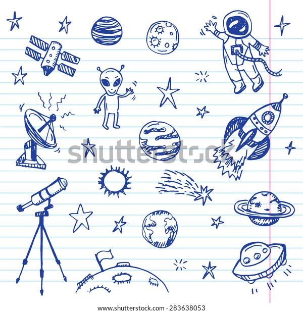 Hand Drawn Space Doodle Set Stock Vector (Royalty Free) 283638053 ...