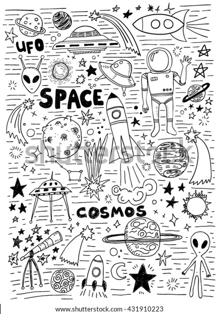 Hand Drawn Space Doodle Set Stock Vector (Royalty Free) 431910223