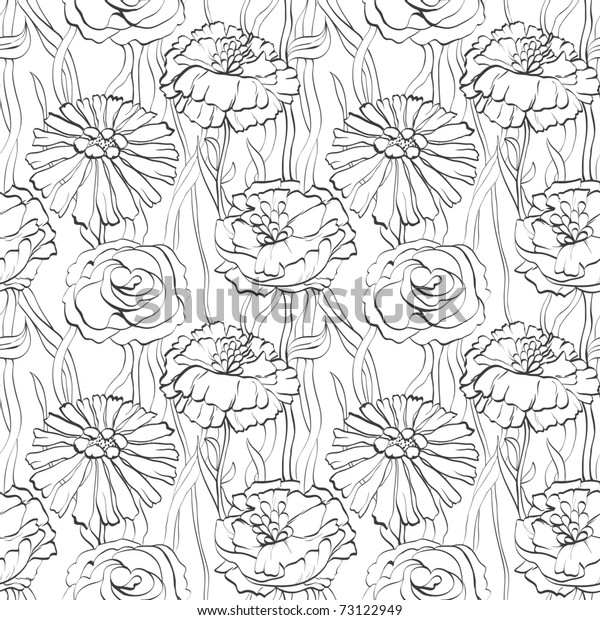 Hand Drawn Spring Flowers Floral Seamless Stock Vector (Royalty Free ...
