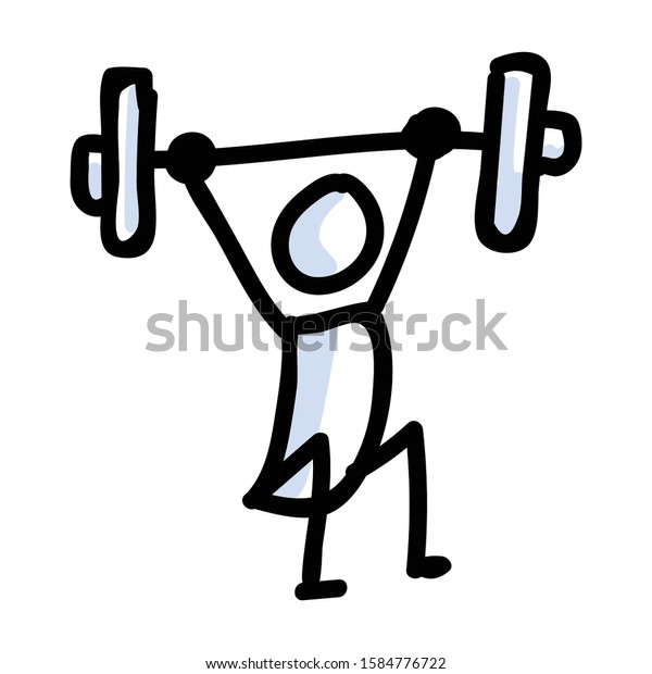 Hand Drawn Stick Figure Lifting Weight : image vectorielle de stock ...