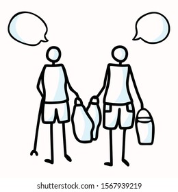Hand Drawn Stick Figures Trash Collecting Stock Vector (Royalty Free ...