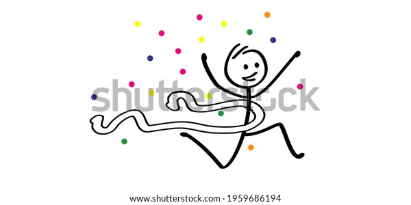 Hand Drawn Stickman Running Finish Line Stock Vector (Royalty Free ...