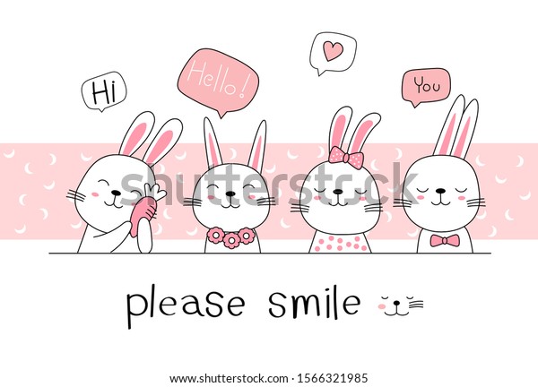 Hand Drawn Style Cute Rabbit Bunny Stock Vector (Royalty Free) 1566321985