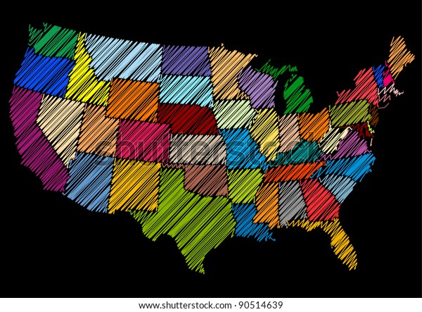 Hand Drawn Style Usa Map Sketch Stock Vector (Royalty Free) 90514639 ...