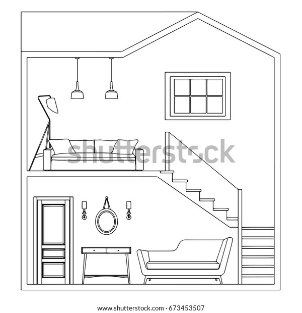Hand Drawn Stylized Outline Section House Stock Vector (Royalty Free ...