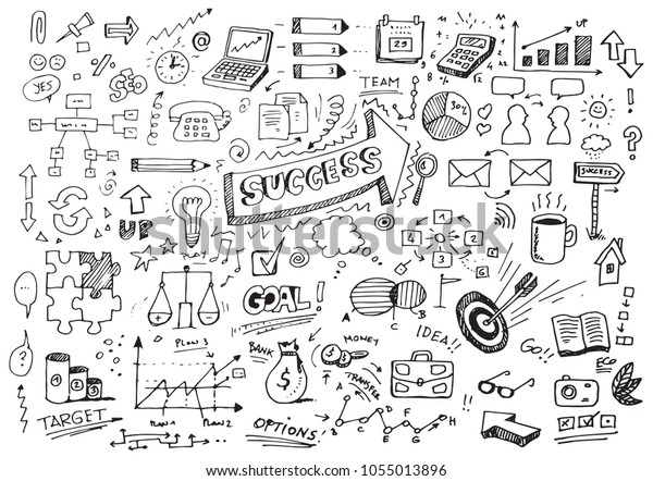 Hand Drawn Success Doodles Stok Vektör (Telifsiz) 1055013896