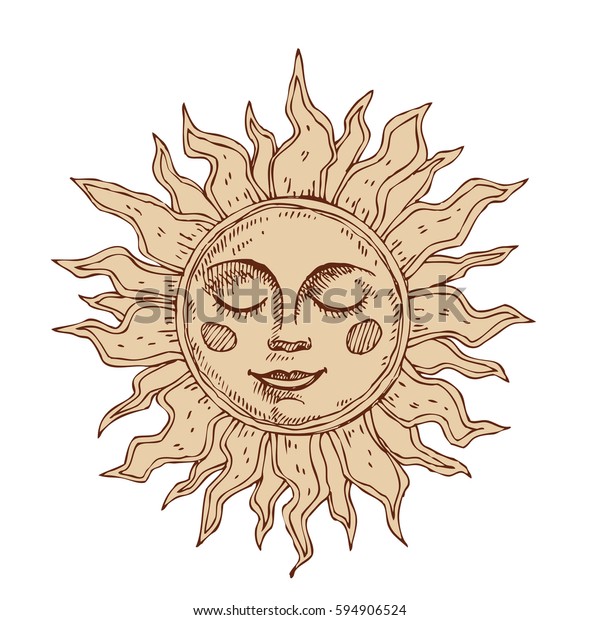 Sol dibujado a mano con la: vector de stock (libre de regalías ...