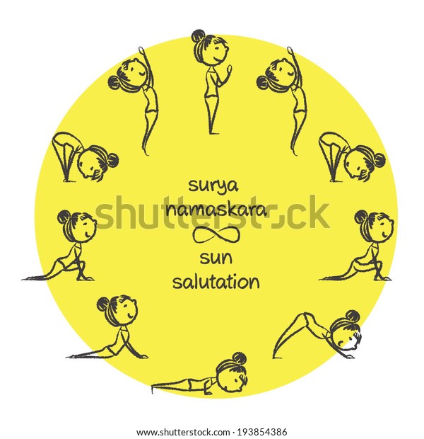 Hand drawn "Sun salutation" yoga poses by cute little lady