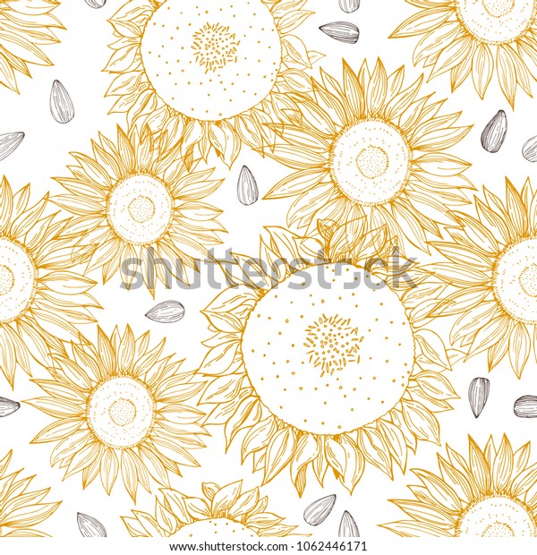 Hand Drawn Sunflower Vector Seamless Pattern Stock Vector (Royalty Free ...