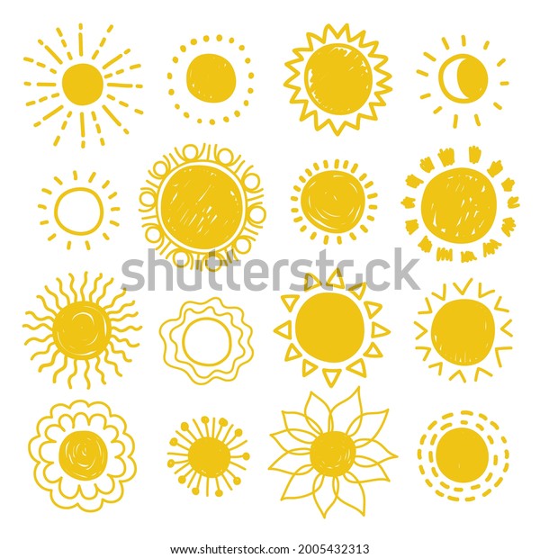 Hand Drawn Suns Sun Icon Stylized Stock Vector (Royalty Free ...