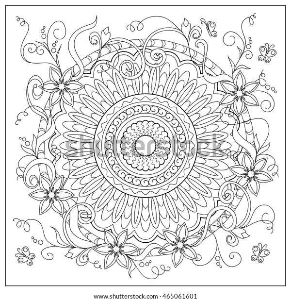 Hand Drawn Tangled Flowers Mandala Circle Stock Vector (Royalty Free ...