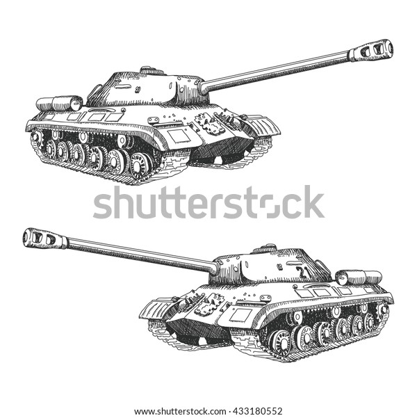 Стоковая векторная графика «Hand Drawn Tank Military Machine World ...