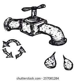 Hand Drawn Tap Drops Water Illustration Stock Vector (Royalty Free ...