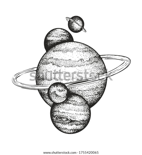 Hand Drawn Tattoo Sketch Parade Planet Stock Vector (Royalty Free ...