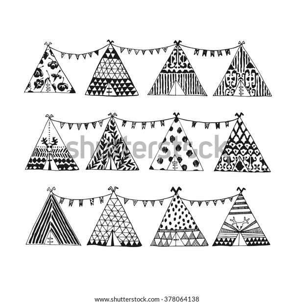 Hand Drawn Tepee Collection Vector Wigwam Stock Vector (Royalty Free ...