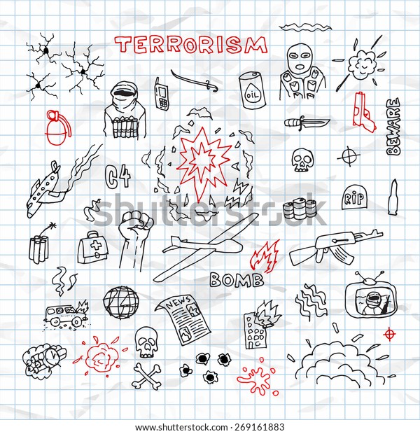 Hand Drawn Terrorism Doodles On Crumpled Stock Vector (Royalty Free ...
