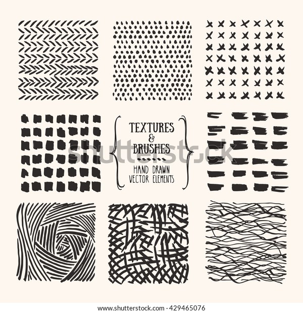 Hand Drawn Textures Brushes Artistic Collection Stok Vektör (Telifsiz ...