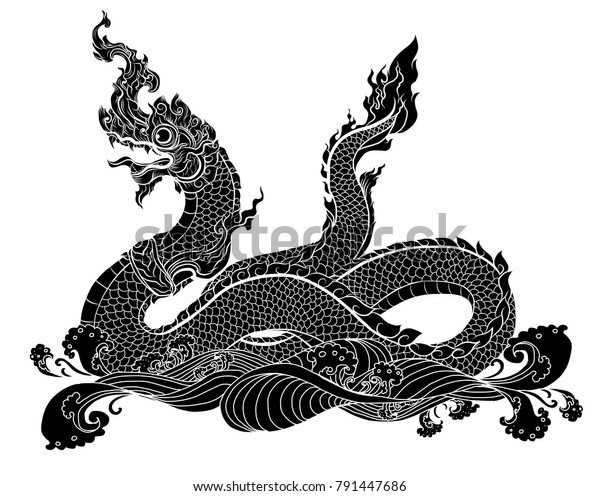 Hand Drawn Thai Dragon On Water Stock Vector (Royalty Free) 791447686